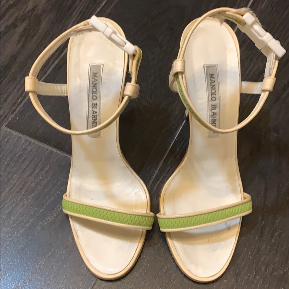 Manolo Blahnik Lime Green And White Heels - Gem